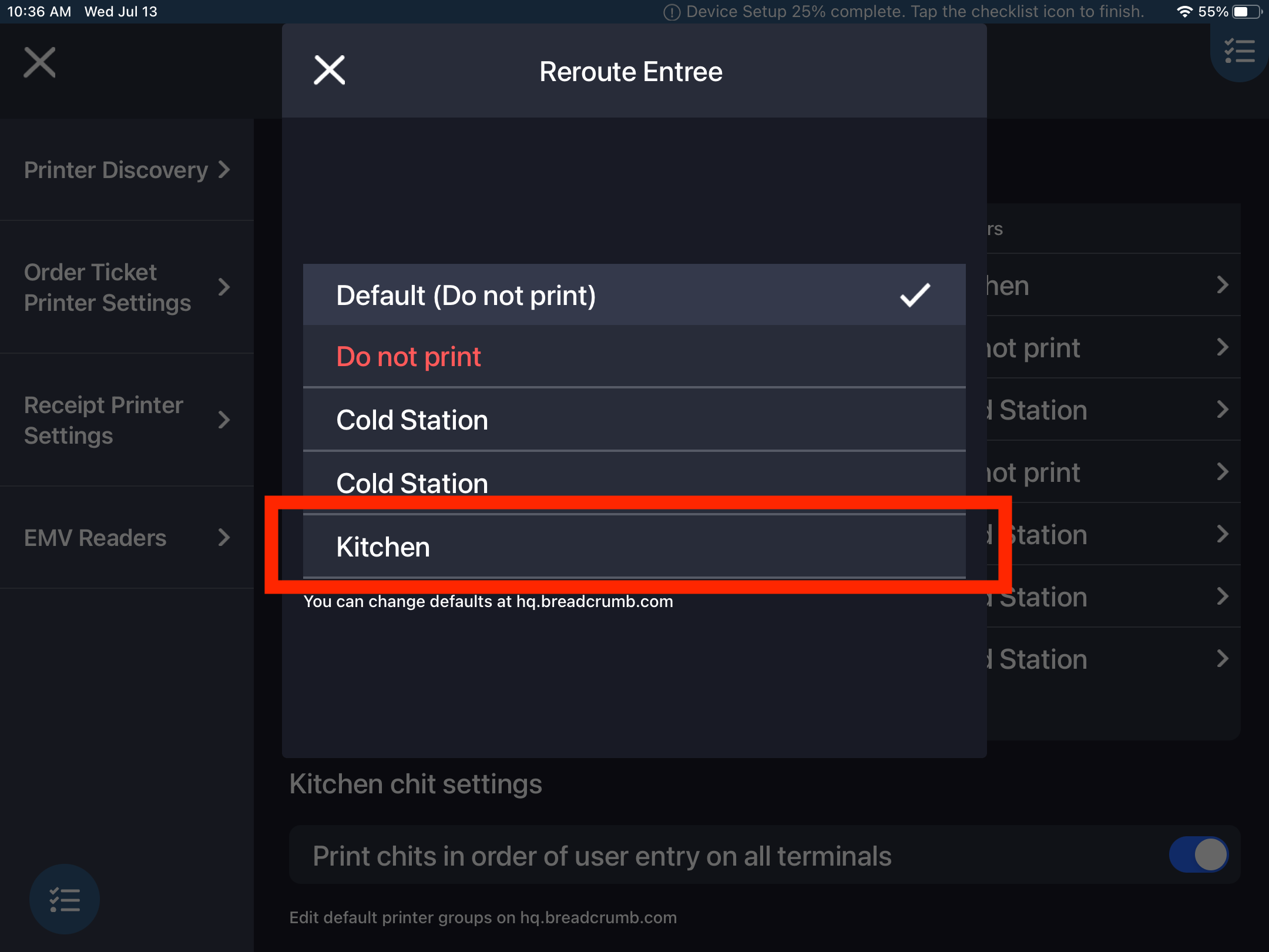 Chit Print Settings, Printer Routing & Change Tickets Support Center