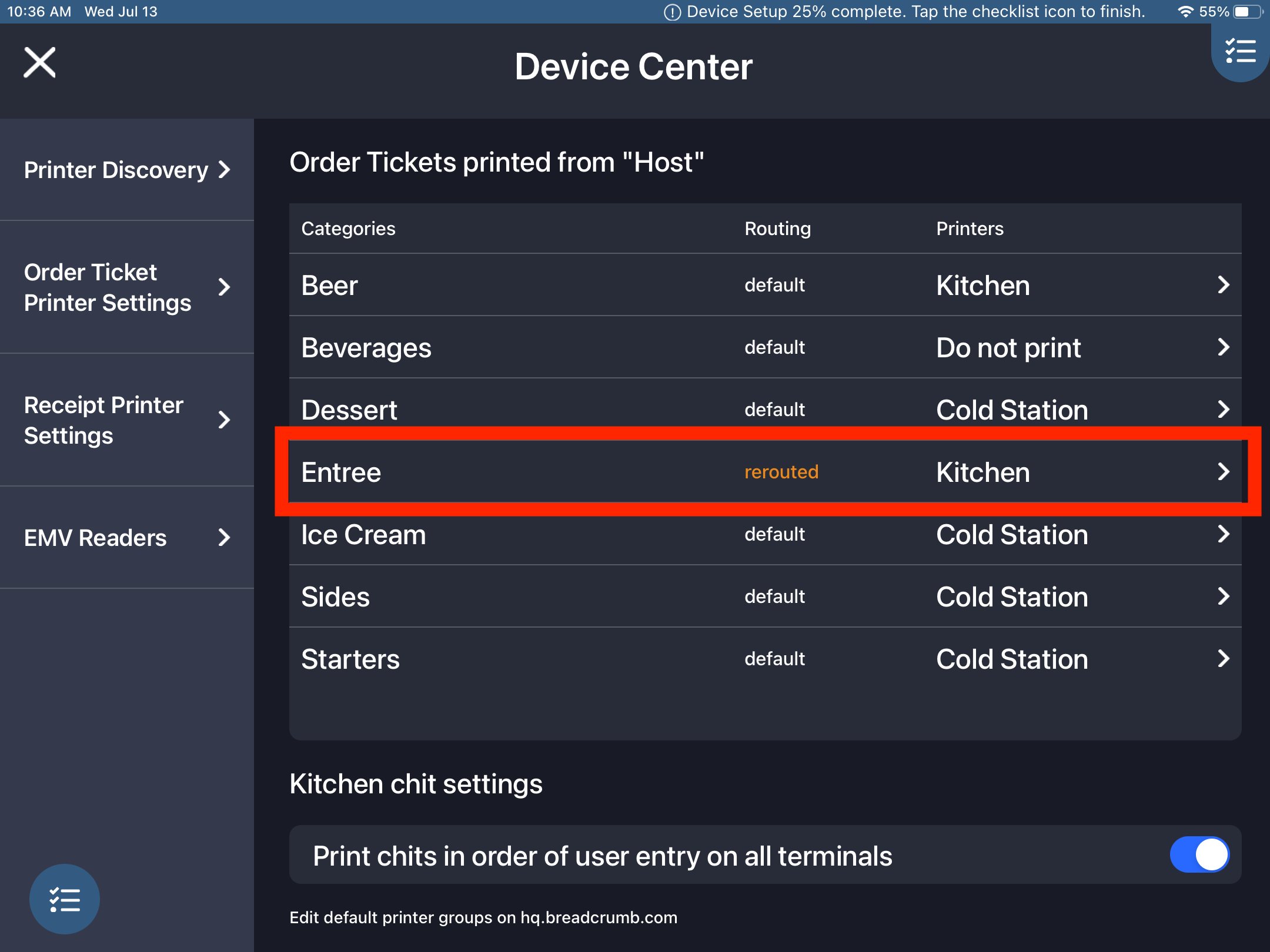 Chit Print Settings, Printer Routing & Change Tickets Support Center