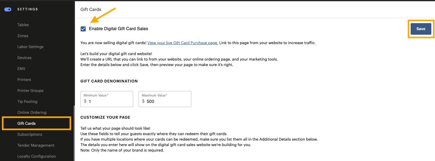 Using Lightspeed Restaurant U-Series Digital Gift Cards Support Center