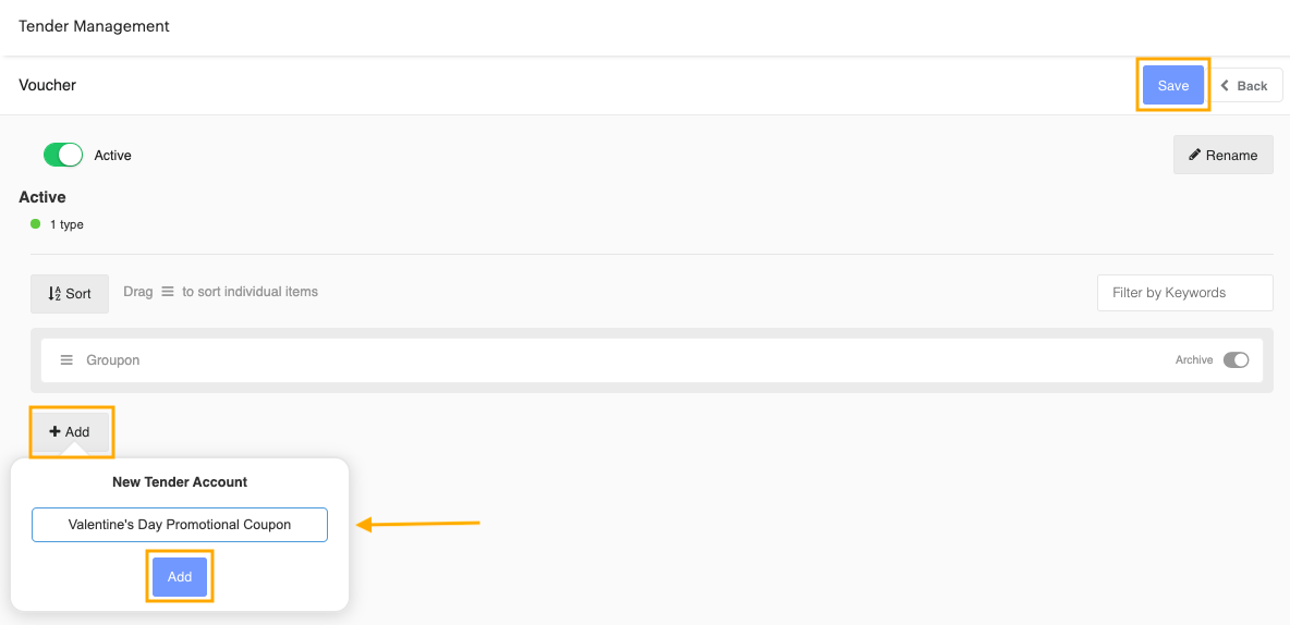 Add, Archive & Reorder Other Tenders in HQ Support Center