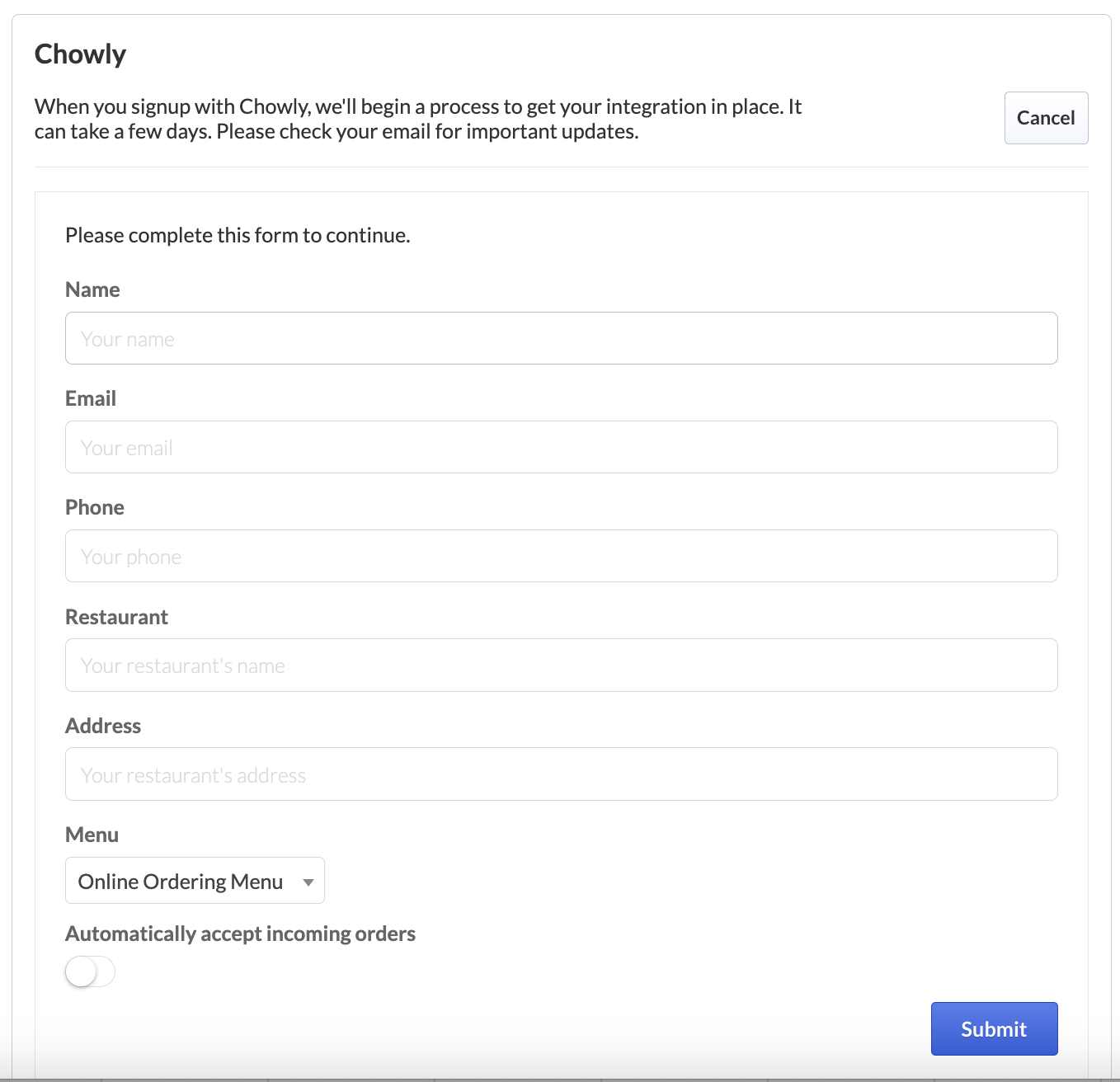 Online Ordering with Chowly Support Center