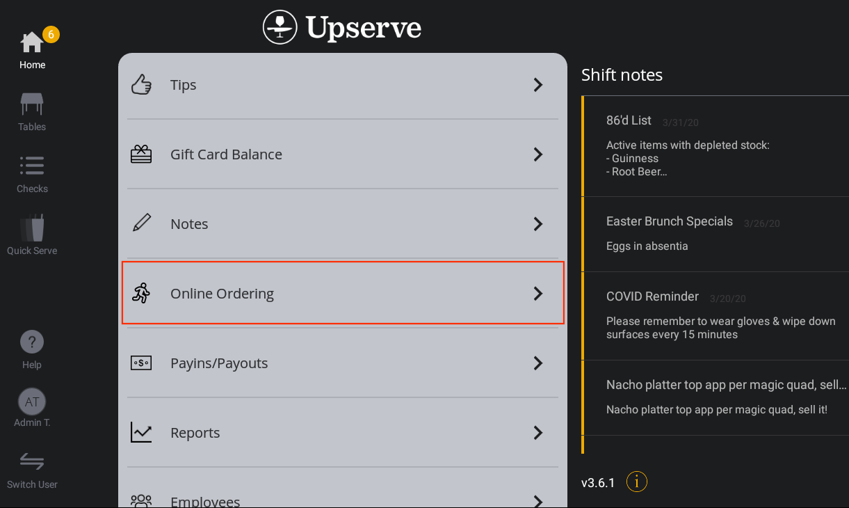 Upserve Online Ordering Overview Support Center
