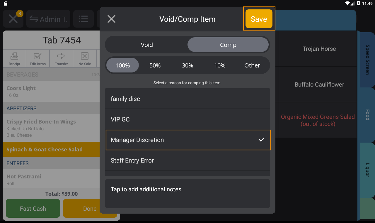Void and Comp Items and Checks Support Center