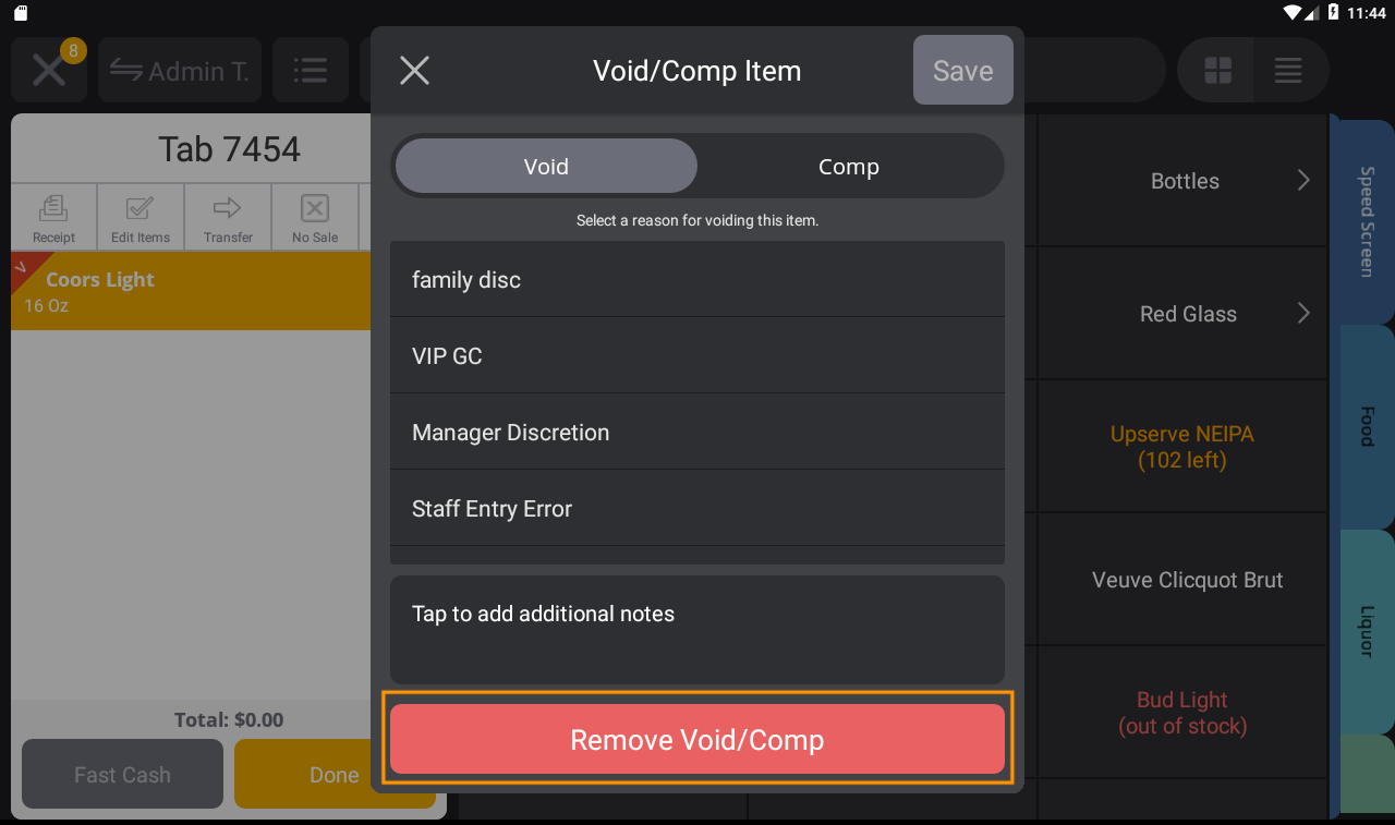 Void and Comp Items and Checks Support Center