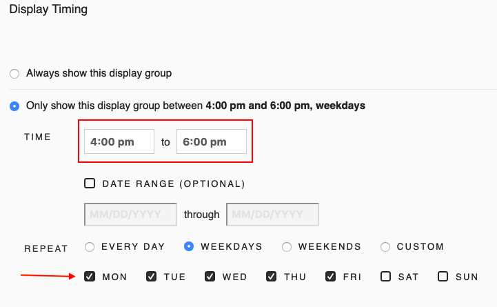 Timed Display Groups on Upserve POS Menus Support Center