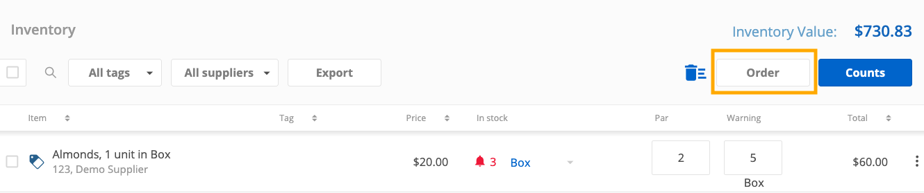 Par & Warning Levels and 1-Click Ordering in Upserve Inventory Support ...