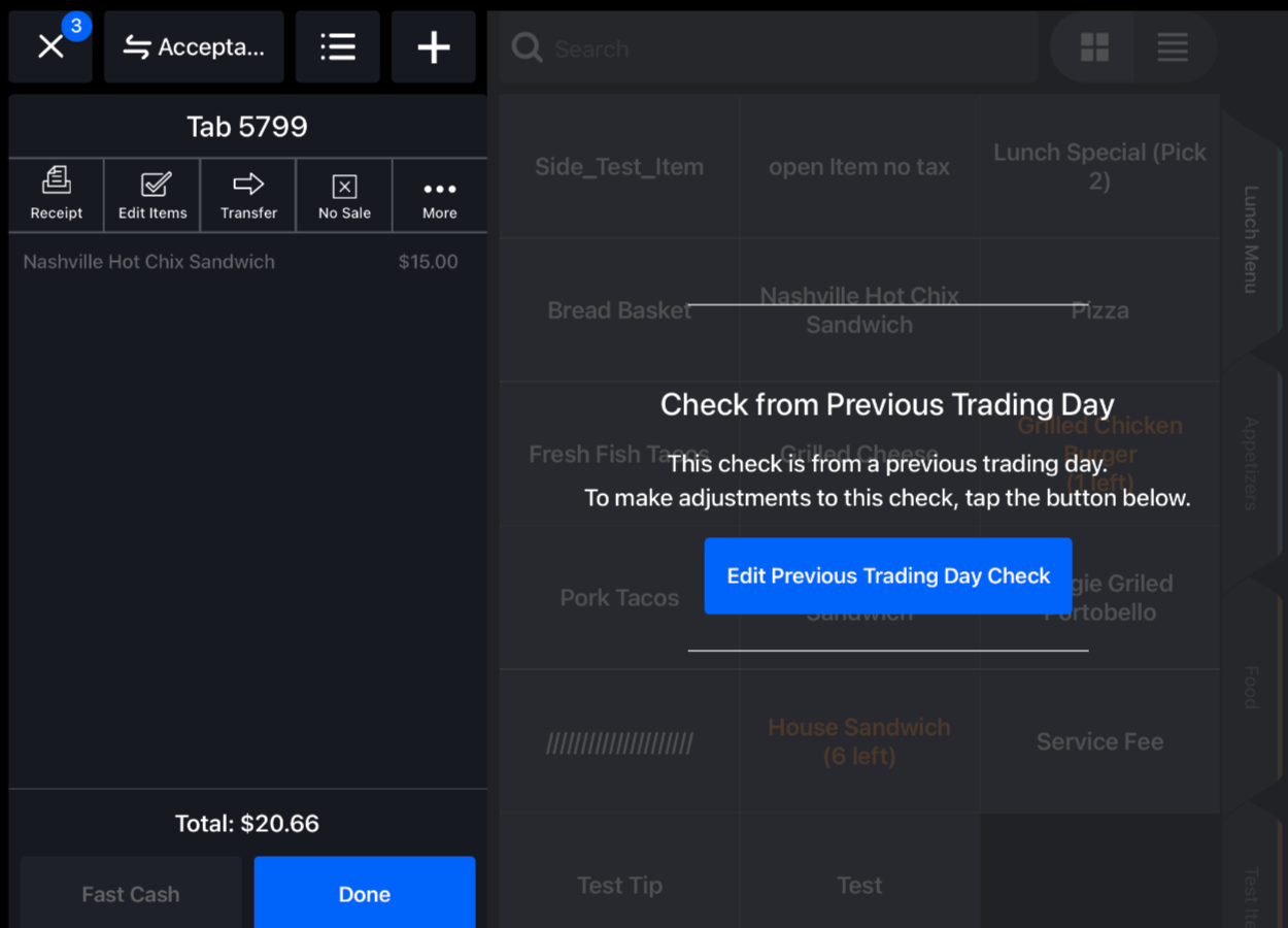 Reopen Closed Checks and Editing Checks From Previous Trading Days Support Center