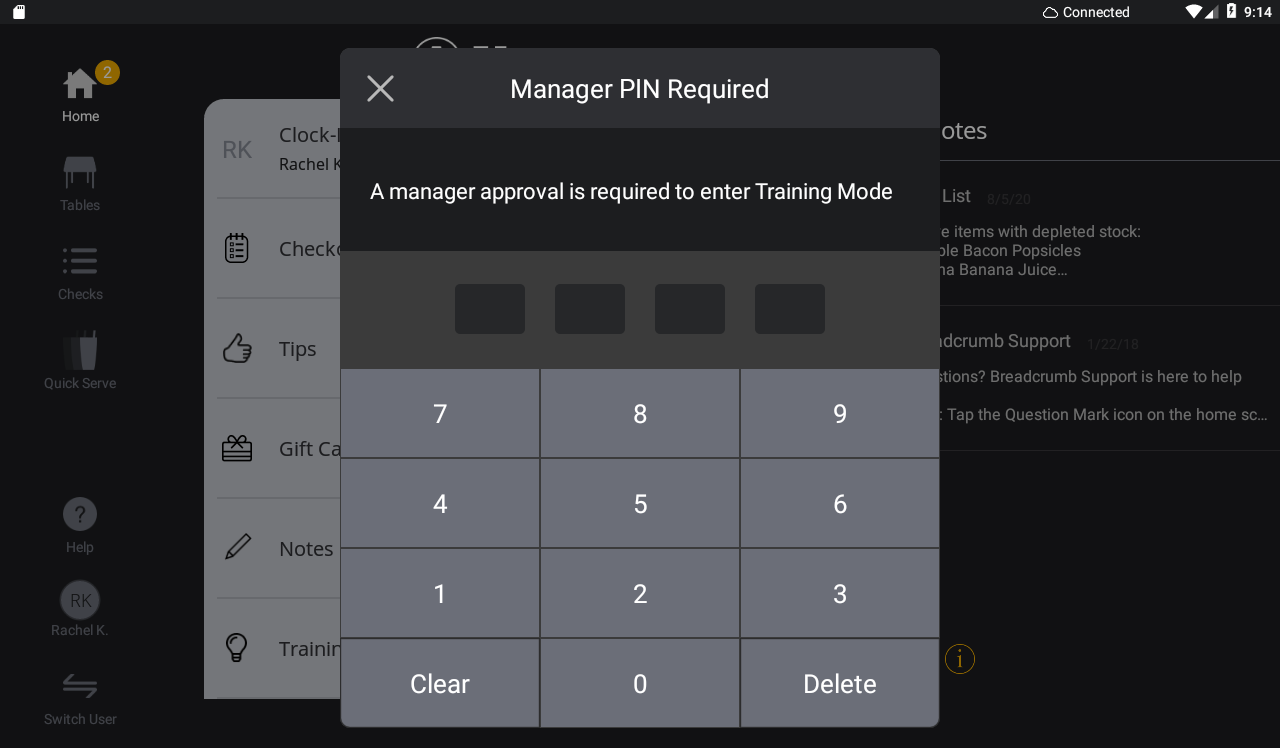 Training Mode Support Center