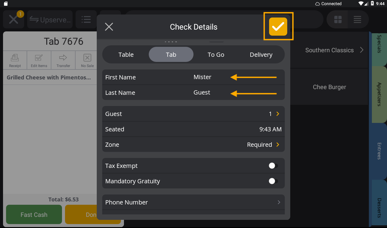 Naming a Check on the Upserve POS Support Center