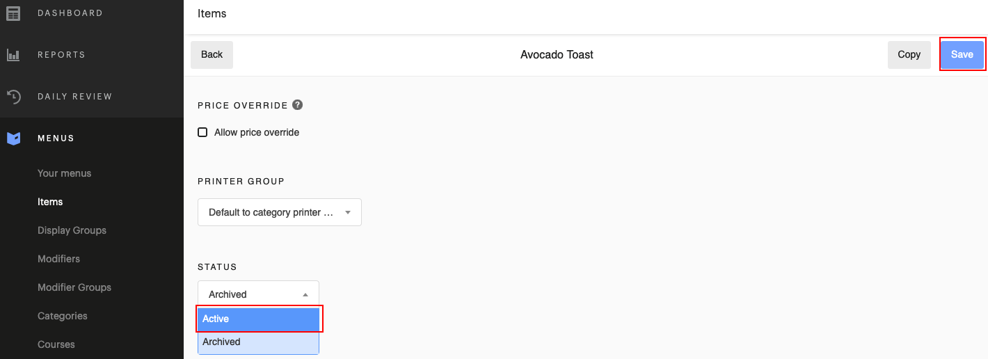 Menus Overview Support Center