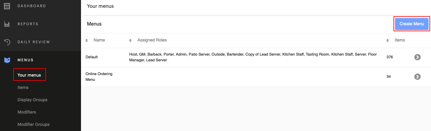Menus Overview Support Center